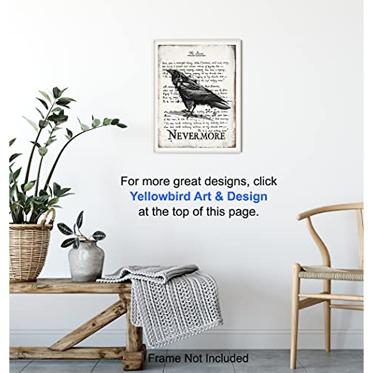 The Raven Wall Art & Decor - Nevermore - Edgar Allan Poe Gift - Goth Room Decor - Gothic Home Decor - Creepy Poem Poetry Wall Art - Vintage Rustic Decoration - Retro Style Poster Print 8x10 UNFRAMED