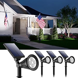 4 Pack Solar Powered Spot Lights Outdoor Waterproof LED Outside Landscape Spotlights Lighting for Trees, Flag, Plant, Wall, Yard, Garden, Backyard, House, Pathway, Adjustable Auto On/Off Uplighting