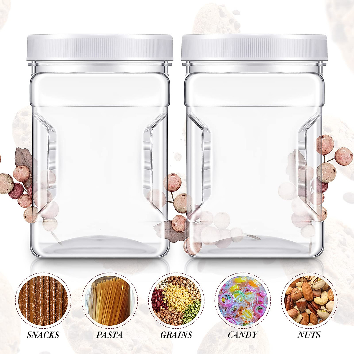 6 Pcs Half Gallon Square Plastic Containers with Lids 60.8 oz Clear Plastic Jars Storage Containers Grip Jars Large Mouth Square Canisters for Food Snack Kitchen