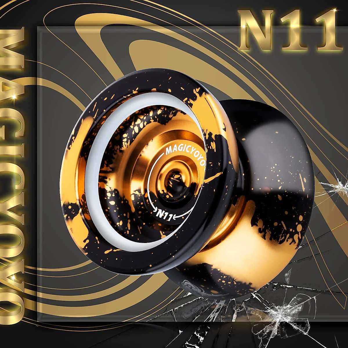 MAGICYOYO Dual Purpose Yoyo N11 - Responsive Yoyo for Kids 8-12 or Above & Unresponsive Yoyo for Advanced with Yoyo Glove + Bag + Unresponsive Bearing Kit + 12 Yoyo Strings -Black Golden