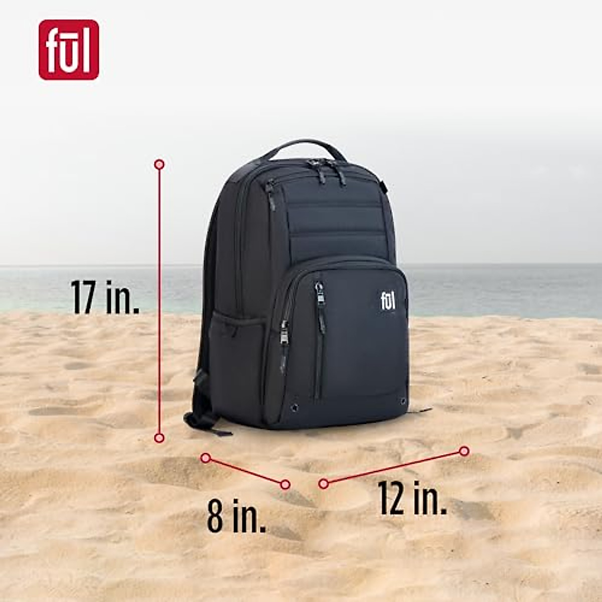 FUL Tactics Collection 15 Inch Laptop Backpack, Phantom Padded Computer Bag for Commute or Travel, Black