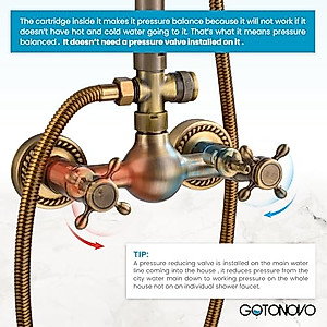 gotonovo Antique Brass Bathroom Shower Faucet Set Shower Fixture 8 Inch Rainfall Shower Head Handheld Shower Cross Handle