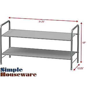 Simple Houseware 2-Tier Shoe Rack Storage Organizer, Grey