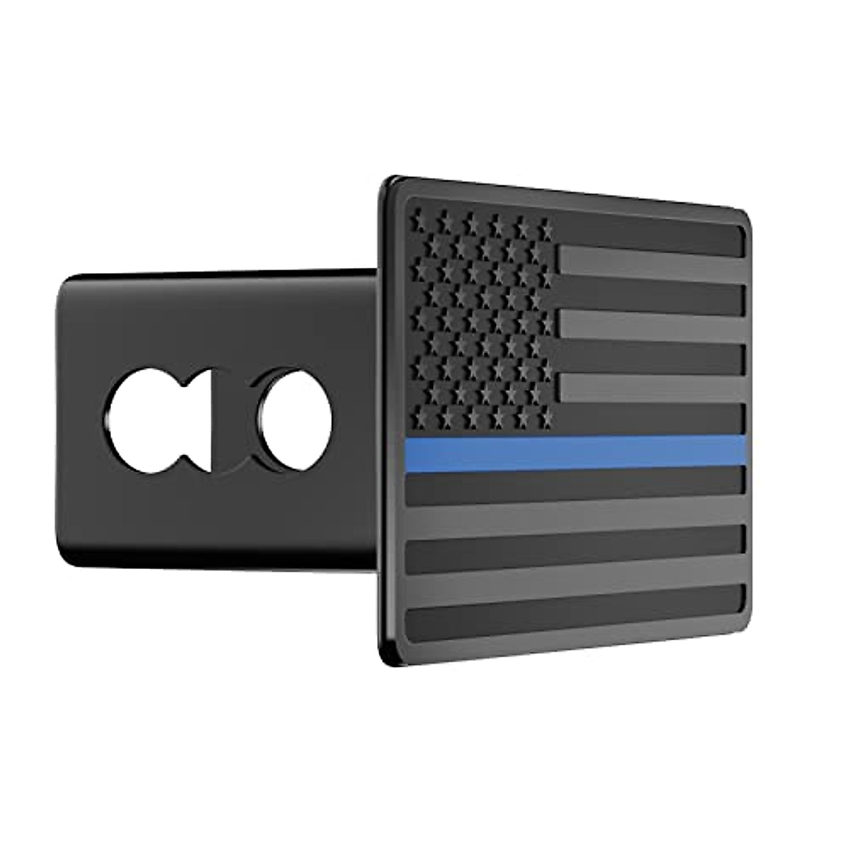 TOEASYTY Heavy American Flag Metal Trailer Hitch Cover for 2" inch Receivers,Tow Hitch Covers 2 Inch for Truck Accessories (with 5/8-Inch Pin Diameter Trailer Hitch Lock, Blue Line)