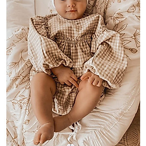 Douhoow Infant Baby Girl Plaid Romper Baby Sweatshirt Romper Ruffle Festival Clothes Fall Winter Outfits with Headband (Khaki plaid, 0-3 Months)