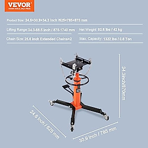 VEVOR Transmission Jack, 1322 LBS Hydraulic Telescoping Transmission Jack, 32"-67" High Lift Transmission Jack Stand with Foot Pedal, 360° Swivel Wheel, Hydraulic Transmission Jack