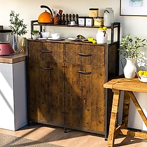 HSSZXFR Dual Tilt Out Trash Cabinet, Hidden Trash Bin Cabinet with 2 Drawers and Shelf, Large Kitchen Trash Bin Cabinet MDF board, Laundry Hamper Cabinet Free Standing Holder 10 Gallon
