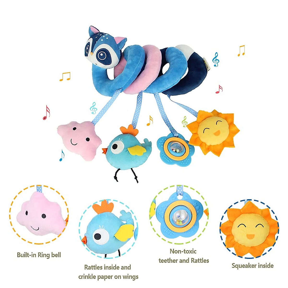 AIPINQI Spiral Activity Toy, Baby Car Seat Toys,Bed Stroller Toy Comfortable Spiral Car Seat Toy for Infants Colorful Hanging Toys for Car Seat, Fox