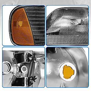 DWVO Headlight Assembly Compatible with 1997-2003 Ford F-150 Pickup/1997-2002 Ford Expedition Headlamp with Corner Light Black Housing Amber Reflector
