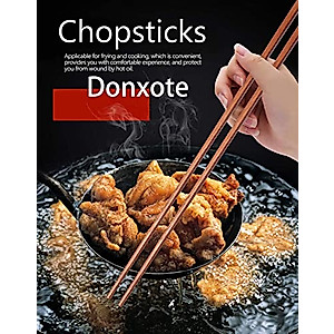 Donxote Cooking Chopsticks, Extra Long Wooden Kitchen Frying Chopstick 16.5 Inches - Brown(6-Pairs)