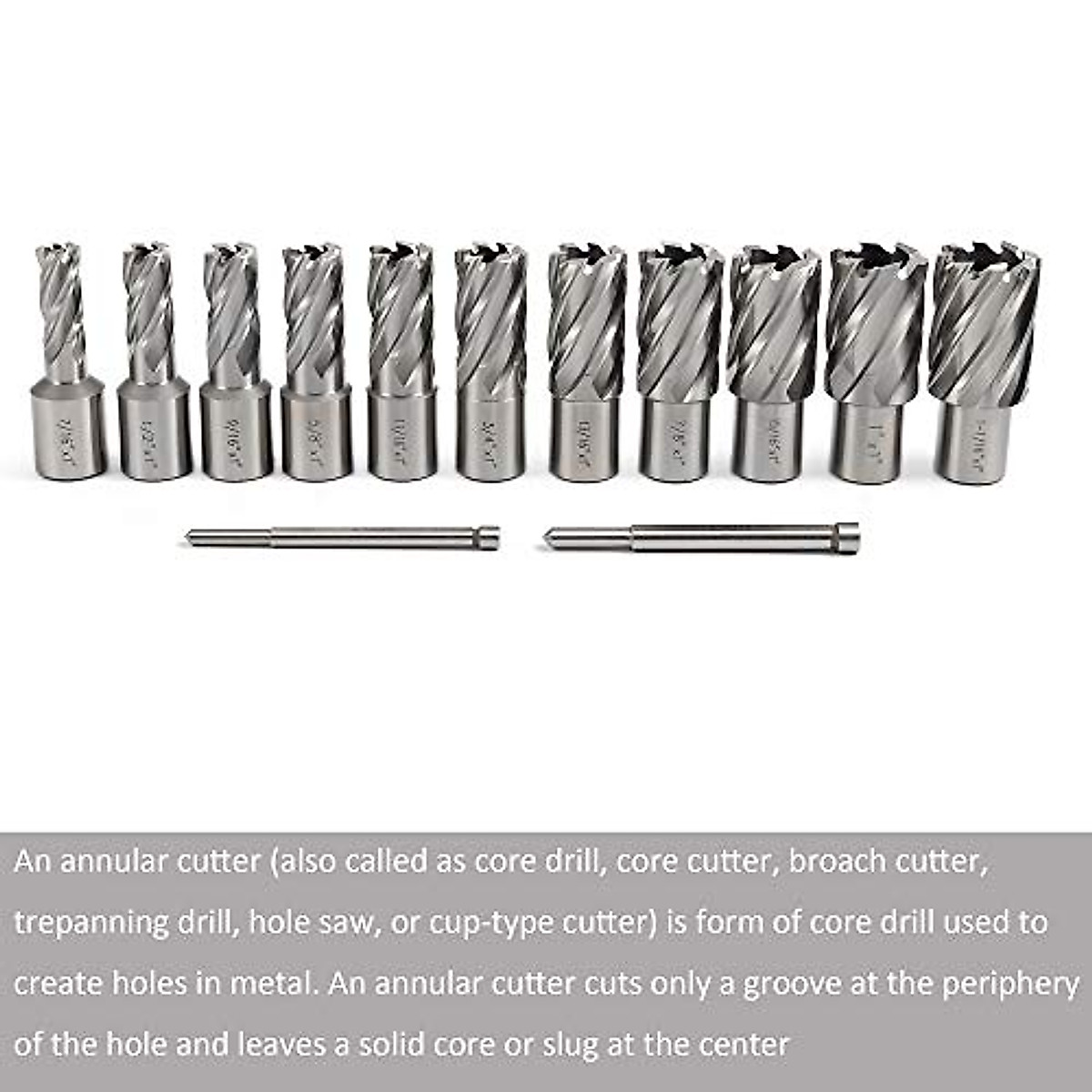 Muzerdo 13pcs 3/4 Inch Weldon Shank 1" Cutting Depth and Cutting Diameter for Magnetic Drill Press HSS Standard Kit Two Flat with 2 Pilot Pins