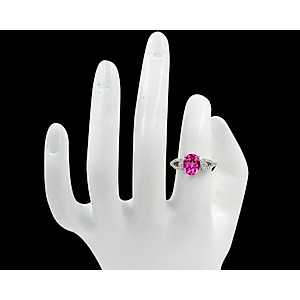Natural 9X7 MM Oval Cut Pink Topaz Gemstone 925 Sterling Silver Wedding Jewelry Solitaire Unisex Proposal Engagement Ring Bridal Ring Gift For Her (Rhodium Plated Silver, 10)