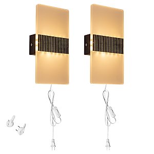 SKIVTGLAMP Frosted Acrylic Wall Sconce Plug-in Cord, No Drilling Wall Mounted Warm LED Lamp Rectangle Farmhouse Wall Hanging Lamp for Home Decor Gallery Customizable 2 Lights