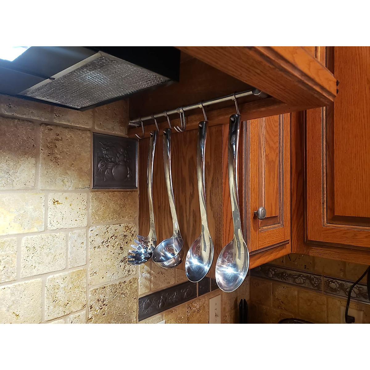 Kitchen Utensil Rack 2 Pack, Audmore 15.6 Inch Pots and Pans Hanging Rack Wall Mounted, 304 Stainless Steel Lid Cooking Utensil Hanger, 7 Sliding Hooks for Spatula Spoon, Measuring Cups, Coffee Mug