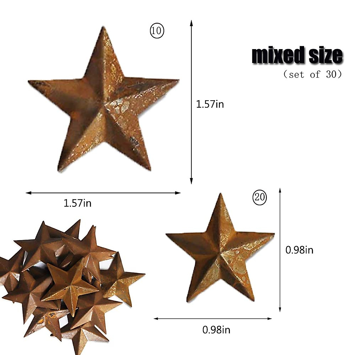 Rusty Metal Stars, Mini Barn Stars Retro Western Country Family Farmhouse Garden Home Decorative for New Year Decorating Wall Art Decoration Festival DIY Accessory Set of 30