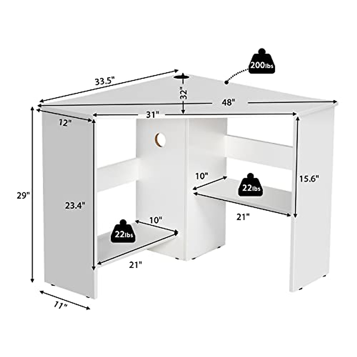Tangkula White Corner Desk - 90 Degrees Triangle for Computer, Small Space, Bedroom, Makeup Vanity Desk with Storage Shelves & CPU Stand, Space Saving Writing Desk