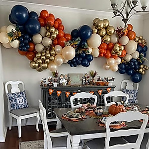 149PCS Fall Balloons Arch Garland Kit, Navy Blue Orange Metallic Gold Ivory White Latex Balloons Maple Leaf Foil Balloons for Thanksgiving Autumn Friendsgiving Birthday Baby Shower Party Decorations