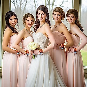 AJOYEGG Wrist Corsage Wristlet Band Bracelet: Set of 6 Corsage Flower for Women Bride Bridesmaid Wedding Prom(Burnt Orange)