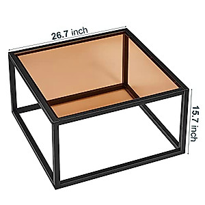 SAYGOER Glass Coffee Table Modern Coffee Tables Simple Square Center Table for Living Room Home Office Tempered Glass-top with Sturdy Metal Frame 26.7 x 26.7 x 15.7 Inches Easy Assembly, Brown Glass