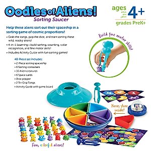 Learning Resources Oodles of Aliens Sorting Saucer, Fine Motor Skills, Counting and Sorting Toys, Preschool Games, Educational Toys, 48 Pieces, Ages 4+