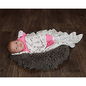 Momo Bebe Muslin Baby Swaddle Blankets - 4 Pack Large 47x47 inch Cotton Swaddles - White Grey Chevron Polka Dot Arrow - Soft Breathable Comfortable Durable - Nursery Shower Gift Set Unisex Neutral