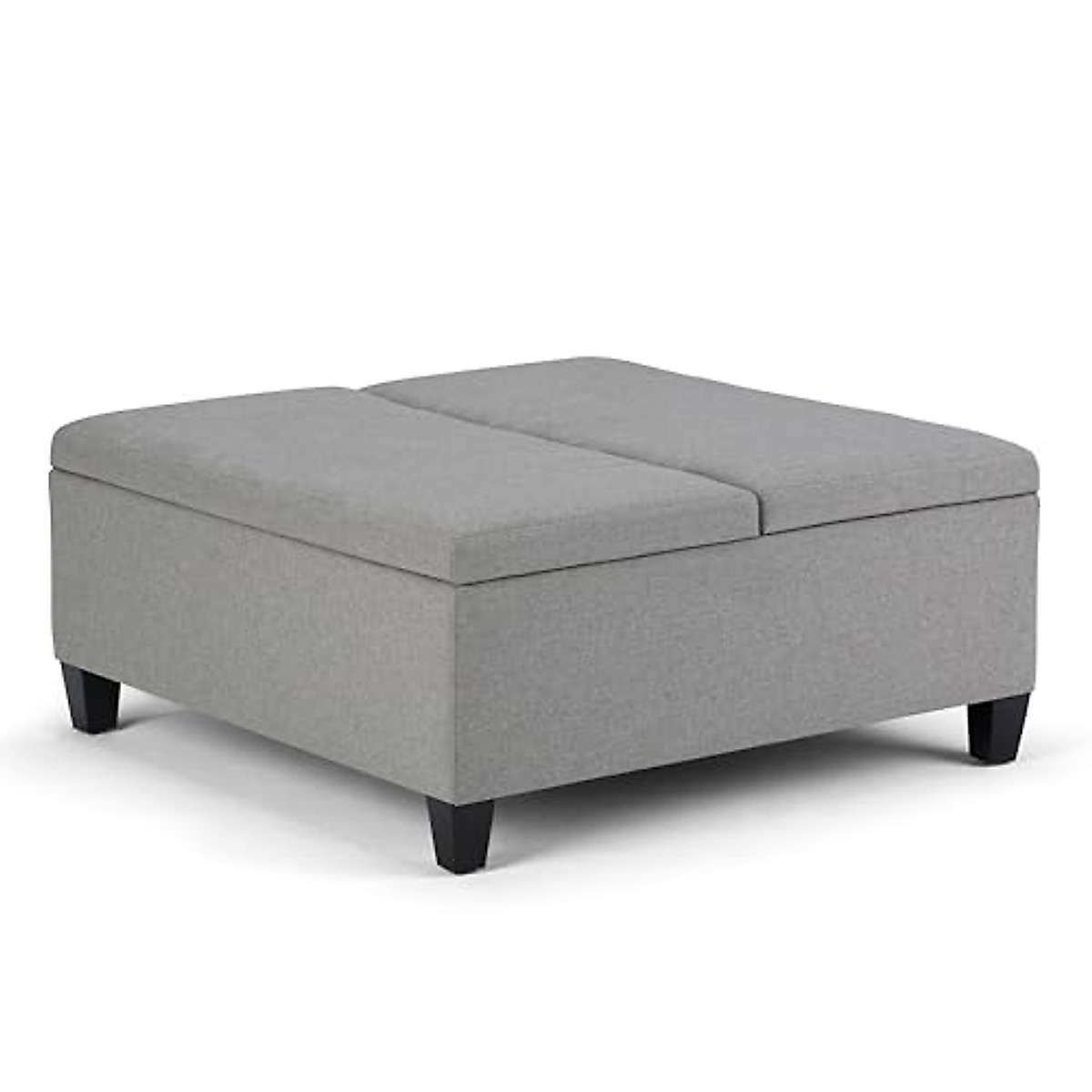 SIMPLIHOME Ellis 36 inch Wide Contemporary Square Coffee Table Storage Ottoman in Dove Grey Linen Look Fabric, Assembled, For the Living Room and Bedroom