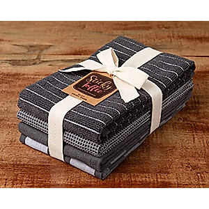 Kitchen Cotton Towels - 100% Cotton Gray Dish, Hand, Tea Towels - Flat, Terry, Waffle, Herringbone - 28 x 16 in