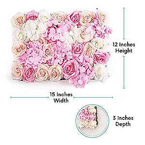 Flower Wall Decor 3D Flower Wall Panel Silk Flowers for Wedding Backdrop, Bridal Shower, Event, Baby Girls Room, Nursery, Home Decor, Pink Wall Decor (Rose and Hydrangea Premium Silk Flowers)