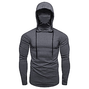 Maiyifu-GJ Men's Casual Pullover Hoodies with Mask Long Sleeve Workout Hooded Sweatshirt Lightweight Windproof Hoodie Blouse (Grey,Medium)
