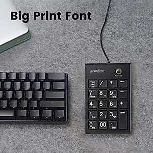 Perixx PPD-202 Wired 19 Keys Slim Numeric Keypad, Big Print Font, Silent Notebook Scissor Key Number Keypad with Tab Key and Num Lock, Black