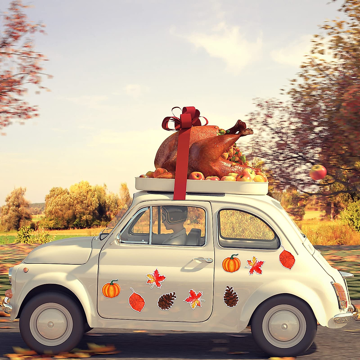 16 Pcs Fall Maple Leaves Magnets Thanksgiving Reflective Car Magnets and Decals Thanksgiving Stickers Pumpkin Pine Cones Refrigerator Magnets Decorative Magnetic Decals for Refrigerator Car Truck