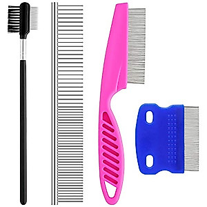 GUBCUB Pets Grooming Comb Kit for Small Dogs Puppies, Tear Stain Remover Comb, 2-in-1 Dog Combs with Round Teeth to Remove Knots Crust Mucus