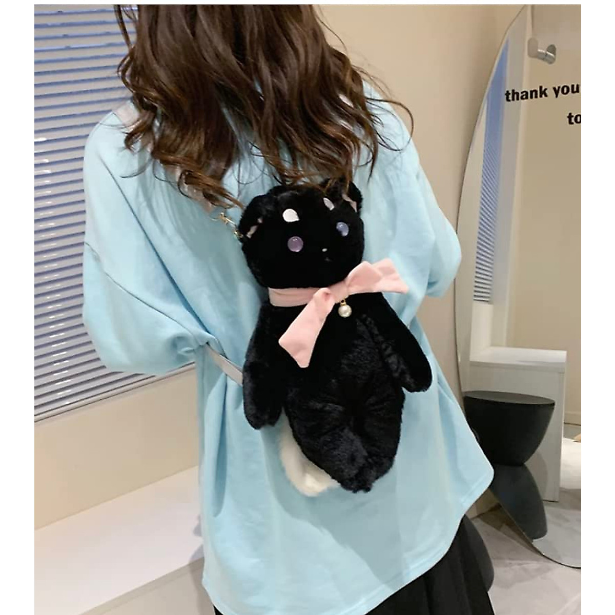 Cute Plush Kawaii Cat Backpack (Black)