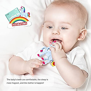 HAOBAOBEI Unicorn Baby Teething Toy for 0-6month Gifts, Infants Chew Toys for Sucking Needs, Hand Pacifier for Breast Feeding Babies, Silicone Toy for New Born(1 Pack-Blue)