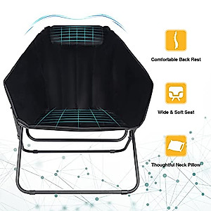 Stonehomy Oversized Folding Saucer Chairs for Adults, Soft Thick Velvet Round Moon Circle Chairs for Bedrooms Living Room, Black