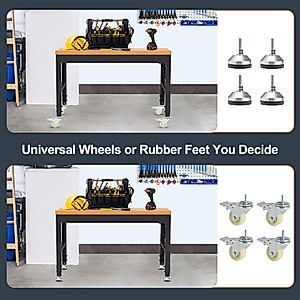 HABUTWAY Height Adjustable Workbench with Wheels 48" x 24" 2000 Lbs Capacity Oak Wood Work Station Heavy-Duty Rolling Work Tables for Garage Party Shop Office