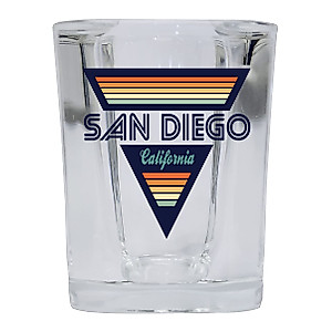 R and R Imports San Diego California 2 Ounce Square Base Liquor Shot Glass Retro Design