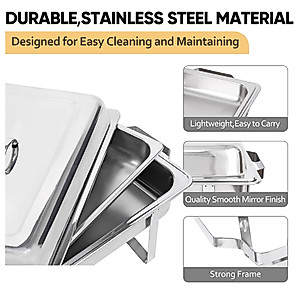 ZENY 6 Packs Chafing Dish Buffet Set, 8 Quart Stainless Steel Buffet Servers and Warmers for Party Catering, Complete Chafer Set with Water Pan, Chafing Fuel Holder