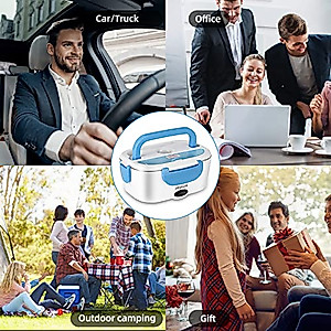 JIEGELIN Electric Lunch box food heater 2-in-1,12V/24V/110V/220V portable heating lunch box for cars and homes,stainless steel container fork and Spoon and portable bag (Grey)