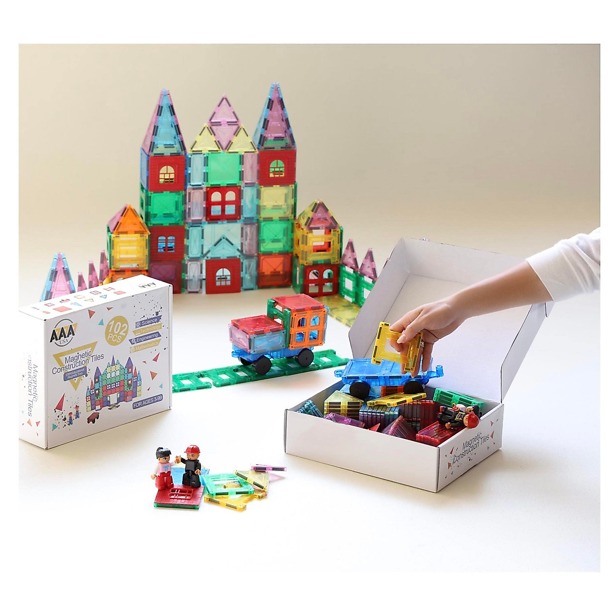 AAA777USA Magnetic 3D Building Block Tiles Learning and Educational Stem Toys for Kids, Toddlers Boys & Girls, Develops Creativity and Motor Skills – 102 Pcs Set