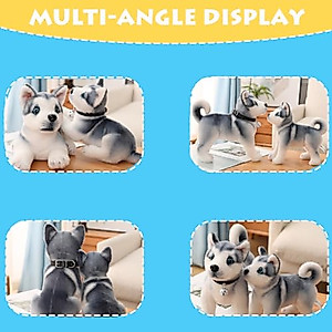 ELAINREN Lifelike Furry Husky Stuffed Animals Realistic Huskies Plush Toy Simulation Siberian Husky Plushie Dolls Gifts/11.8''