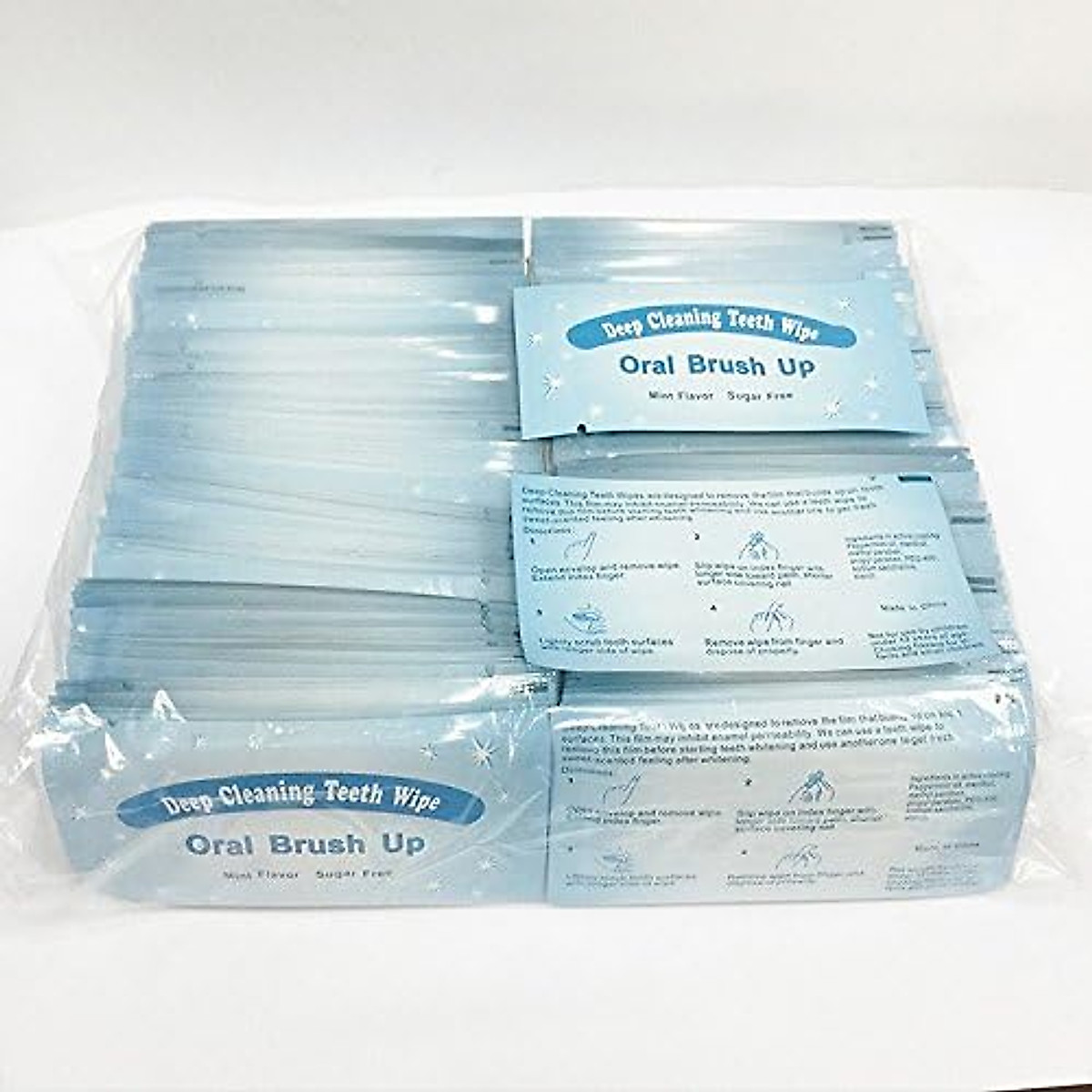Mint Textured Finger Teeth Wipes Brush Ups Dental Clean Pre/Post Whitening (Pack of 100)