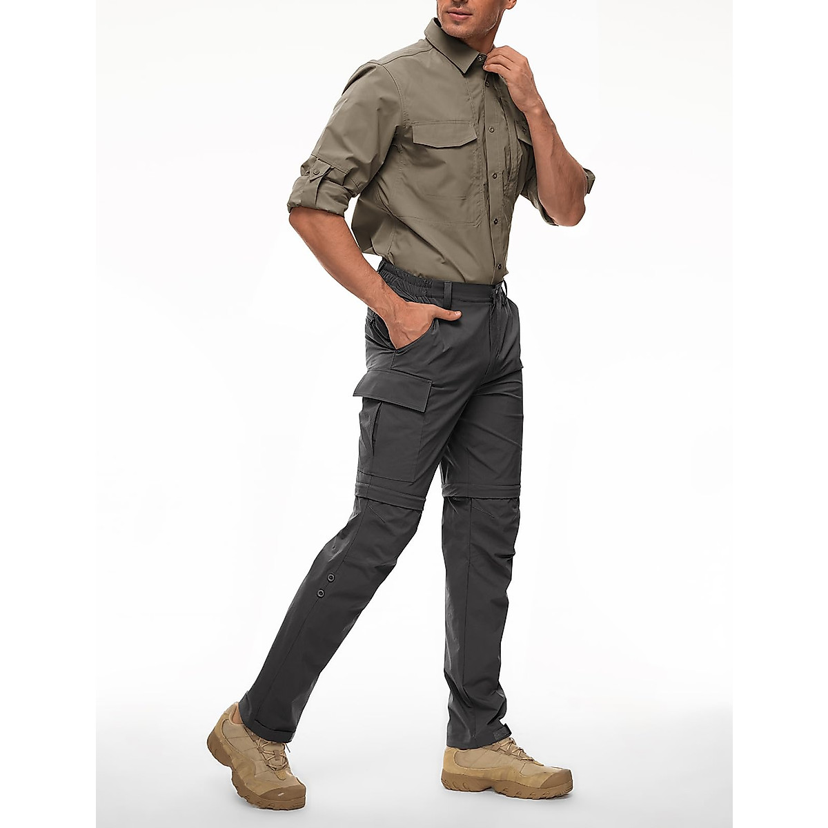 Wespornow Men's-Convertible-Hiking-Pants Quick Dry Lightweight Zip Off Breathable Cargo Pants for Outdoor, Fishing, Safari (Grey, Large)