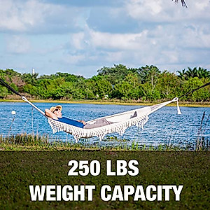 Bliss Hammocks BH-400FR Hammock in a Bag with Fringe, Cotton, Portable, Supports up to 250-Pounds for Camping, Hiking and Outdoors, Natural