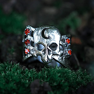 ‘Sands of Time’ Ring by Rogue+Wolf Gothic Y2K Jewelry Emo Goth Accessories, Cool Alt Knuckle Chunky Ring Aesthetics, garnet-colour, red and orange cubic zirconia
