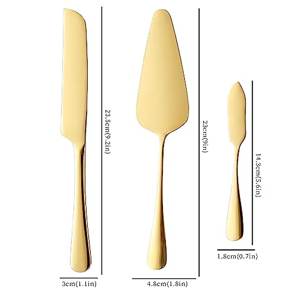 Wedding Cake Knife and Server Set, Little Cook 3PCS Cake Cutting Set for Wedding, includes 9.25" Cake Knife, 9" Cake Server and 6.7" Cake Pie Spatula, Stainless Steel Cake Cutter, Gold