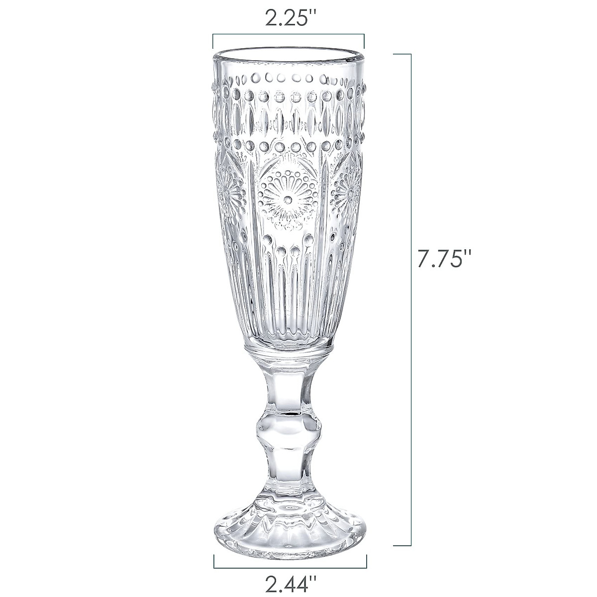 Kingrol 6 Pack 5 Ounces Glass Champagne Flutes, Vintage Sparkling Wine Glasses for Champagne, Cava, Prosecco