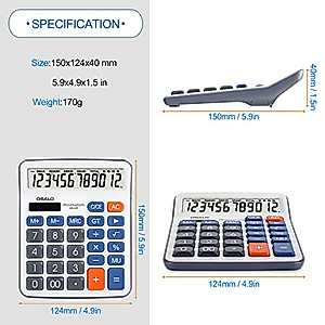 Desktop Calculator Large LCD Display 12 Digit Number Handheld Portable Pocket Basic Calculator with Big Soft Sensitive Button, Battery and Solar Powered, for Office Home School Use(OS-6M)