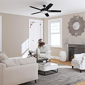Prominence Home Clancy, 52 Inch Contemporary LED Ceiling Fan with Light, Remote Control, Dual Mounting Options, 5 Dual Finish Blades, Reversible Motor - 51483-01 (Matte Black)