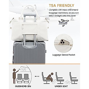 LOVEVOOK Travel Duffle Bag for Women, Leather Carry On Weekender Bag with Toiletry Bag, Cute Overnight Bag Tote Gym Duffel Bag with Wet Pocket for Hospital Yoga Sports Dance White